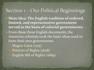 Chapter 2 – origins of american government | PPTX | Civic affairs ...