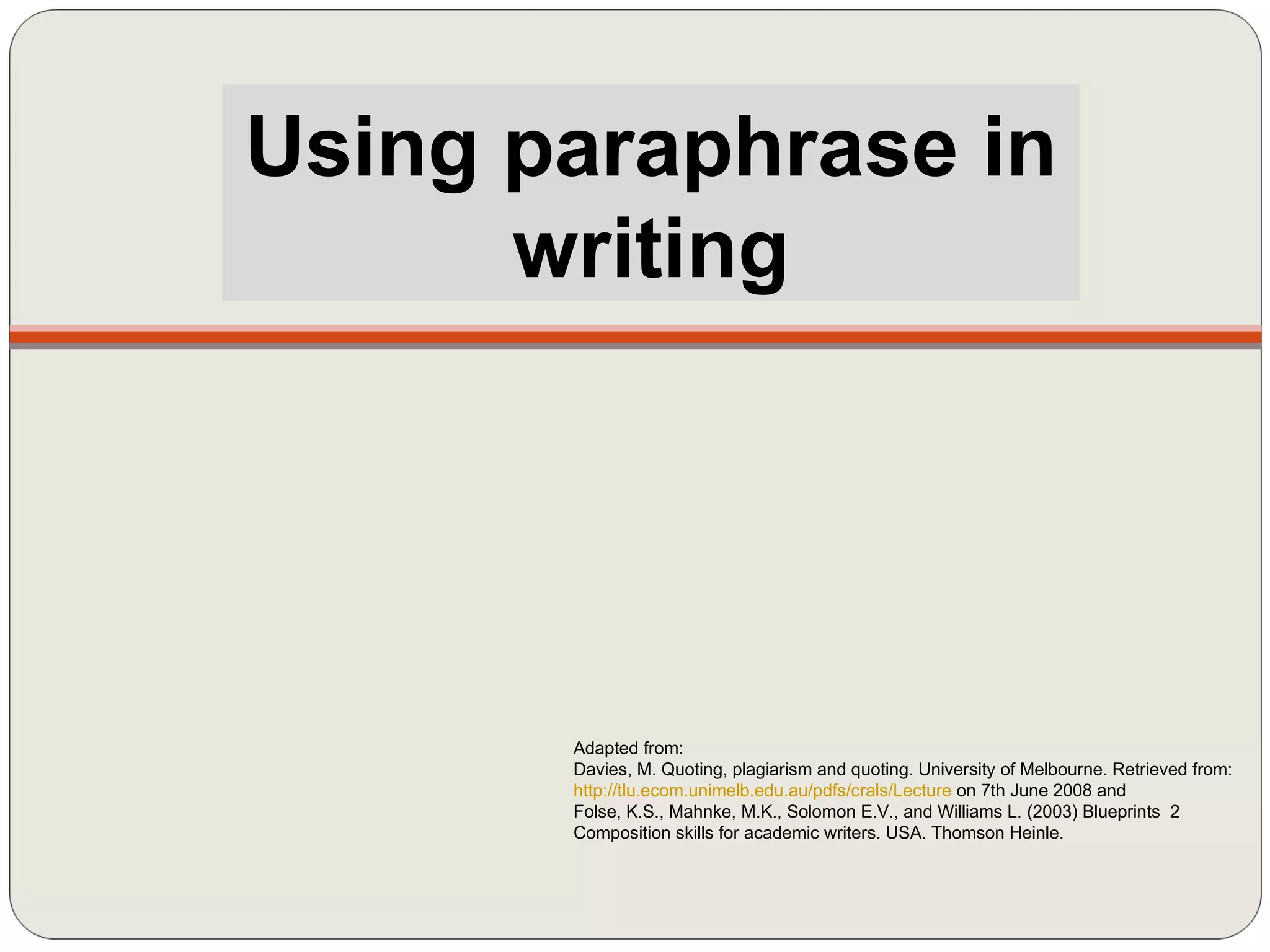 Chapter 2 paraphrasing | PPT | Resume Writing and Advice | Job Search
