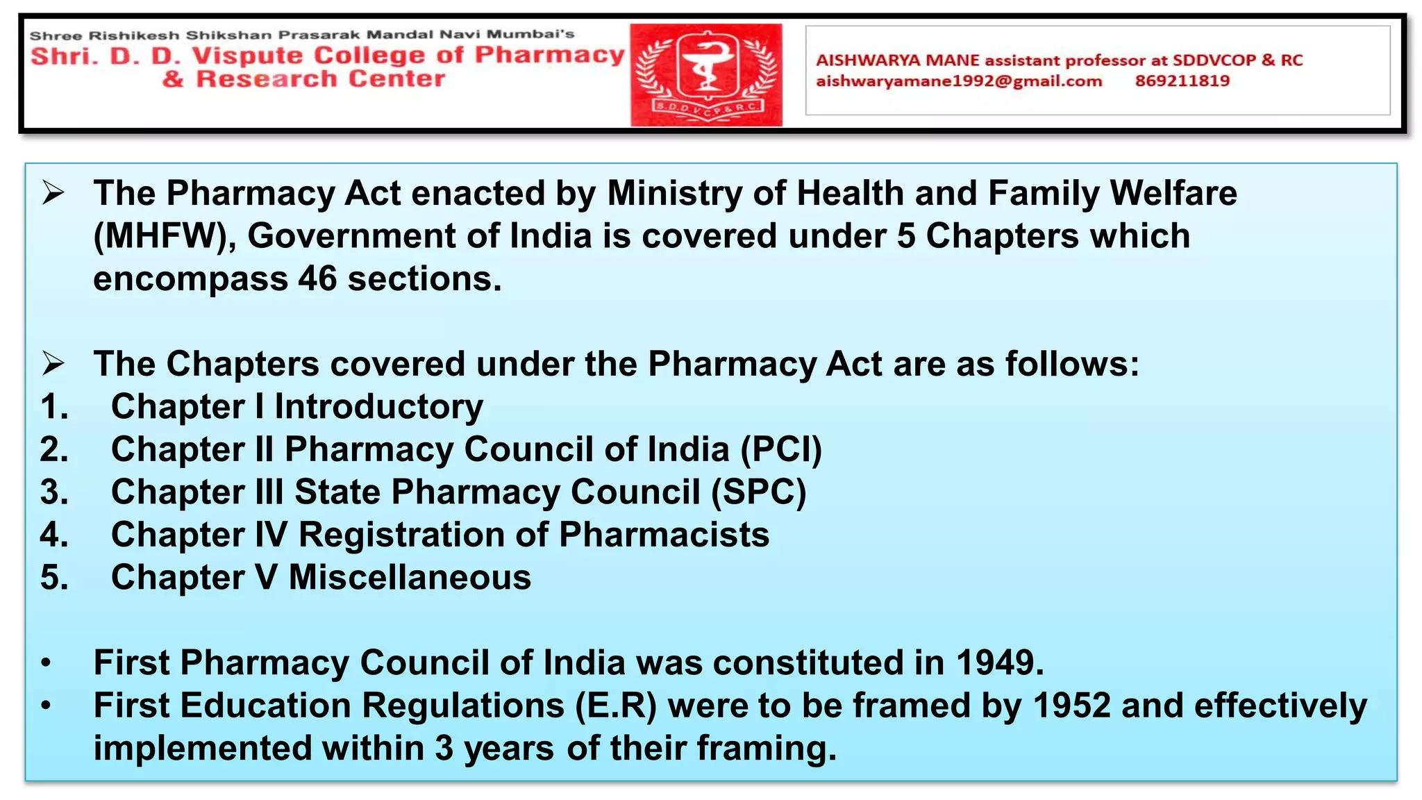 Chapter 2 Pharmacy act 1948 | PDF