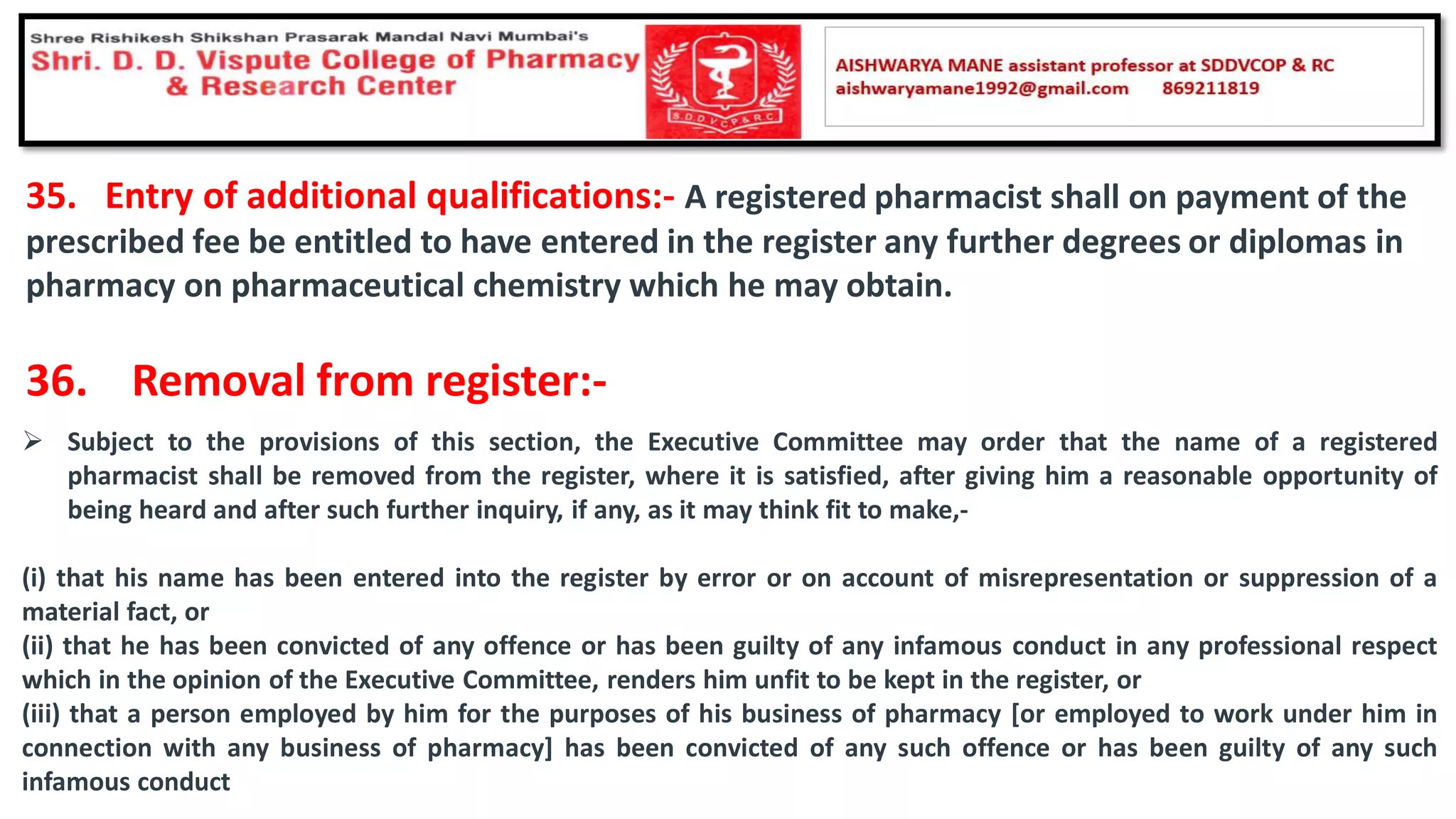 Chapter 2 Pharmacy act 1948 | PDF