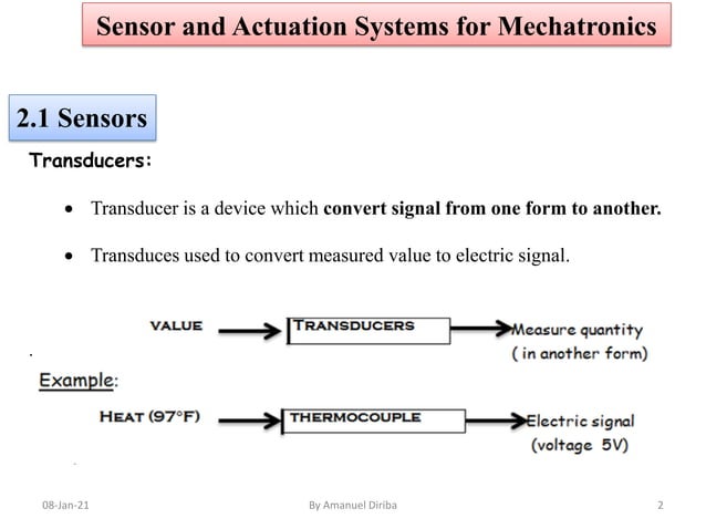 Lecture 2 Sensor and Actuation Systems for Mechatronics | PDF