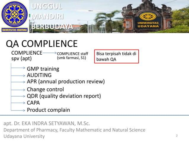 CHAPTER 2 QA materi kuliah pspa lanjutan | PPTX | Pharmaceutical ...