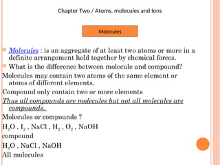 Chapter two of fundamental chemistry, Atoms molecules and ions | PPT