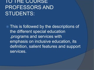 Chapter 2 special program and services for special children | PPTX