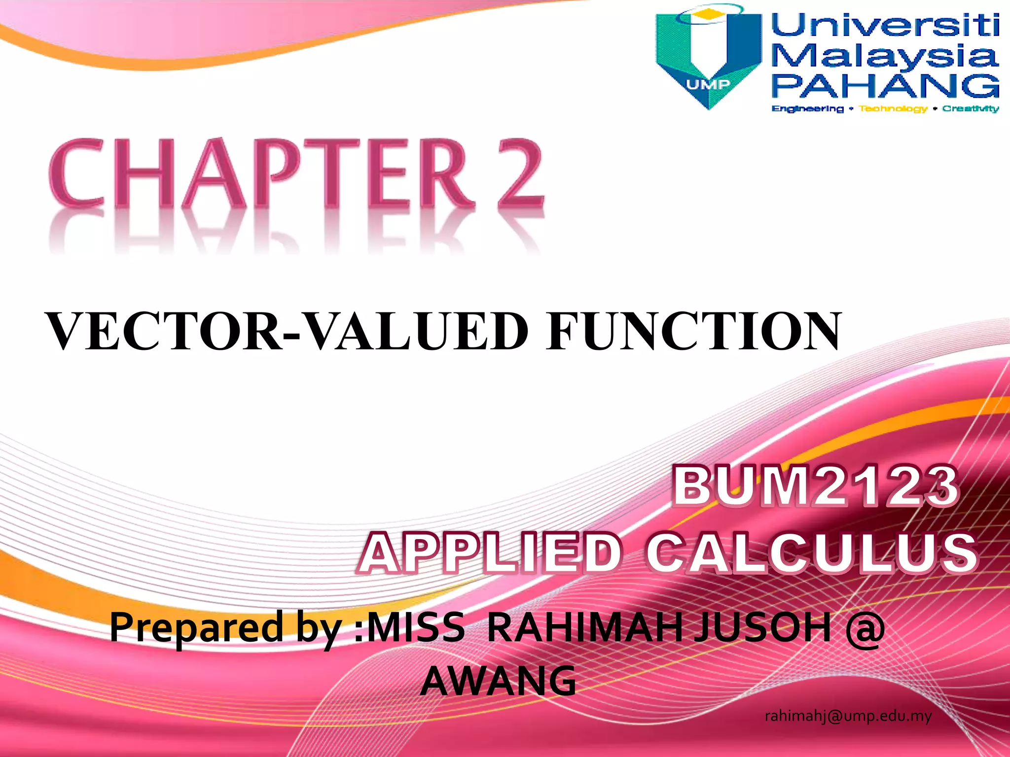 Applied Calculus Chapter 2 Vector Valued Function Pptx Physics