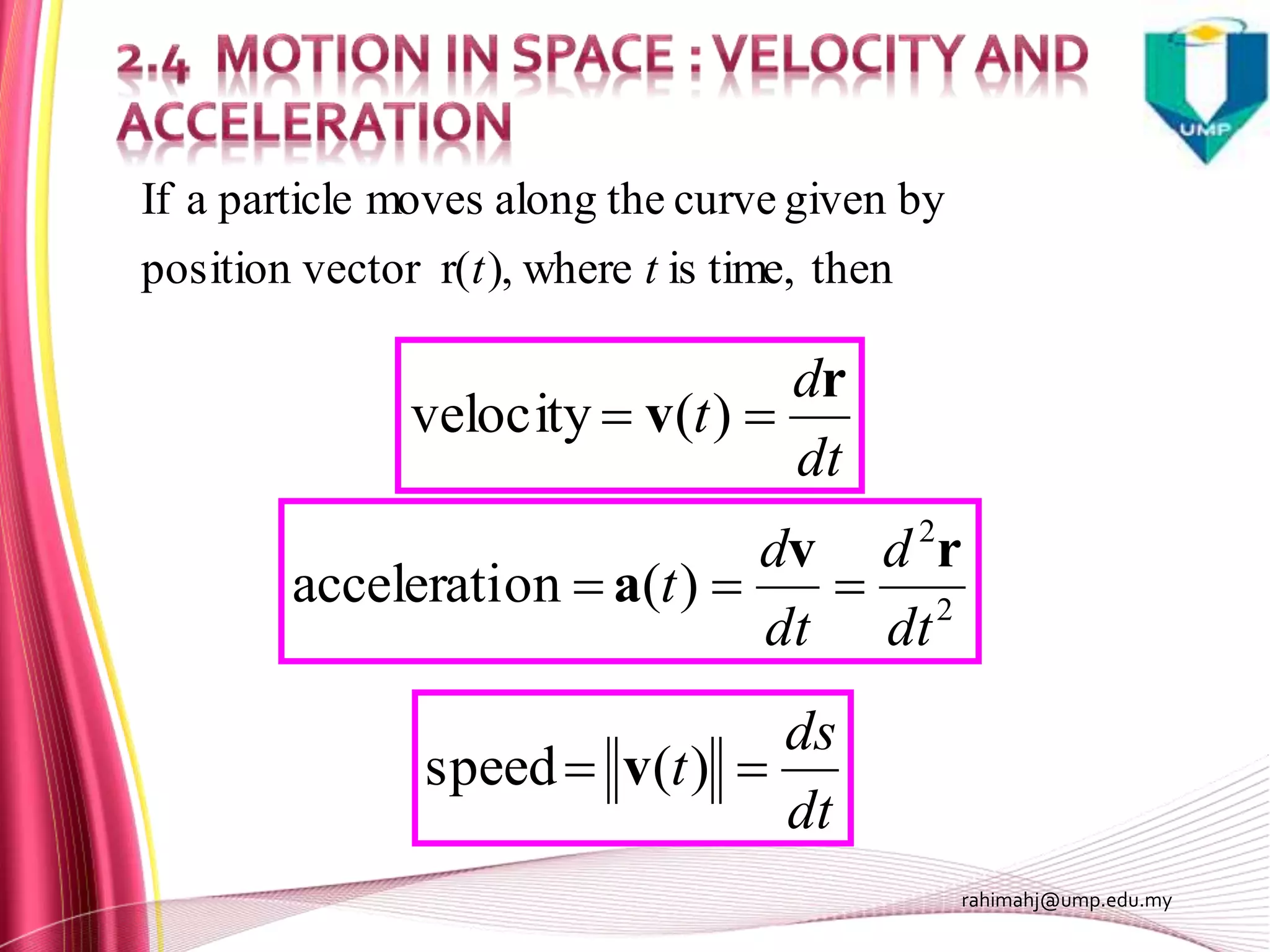 Applied Calculus Chapter 2 Vector Valued Function Pptx Physics Science