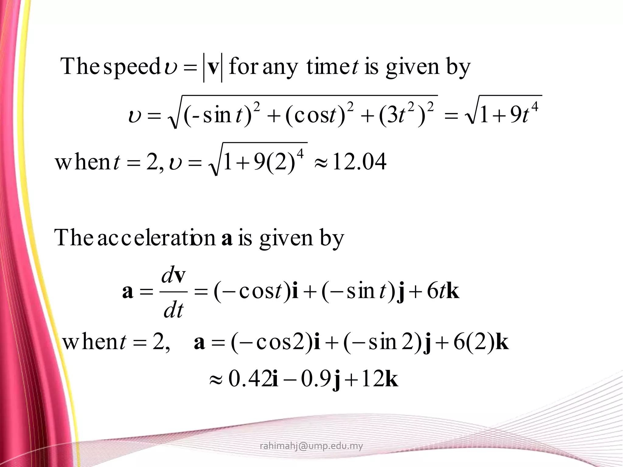 Applied Calculus Chapter 2 Vector Valued Function Pptx Physics Science