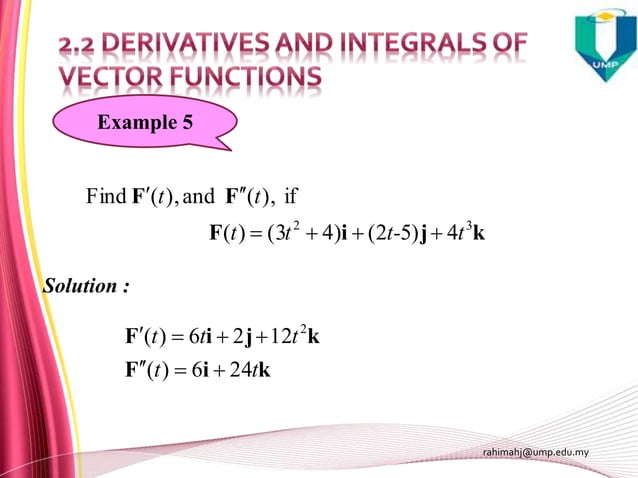 Applied Calculus Chapter 2 Vector Valued Function Pptx Physics Science