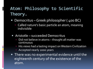 Chapter 3.1 : The Atom: The Building Blocks of Matter | PPTX