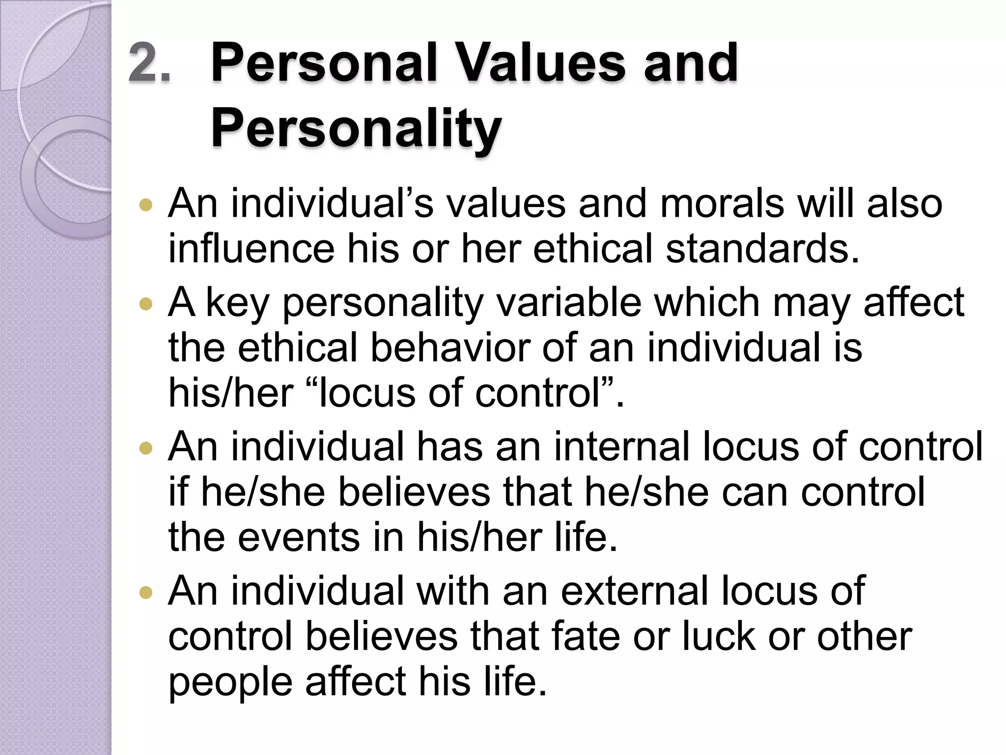 factors influencing ethical behaviors | PPTX