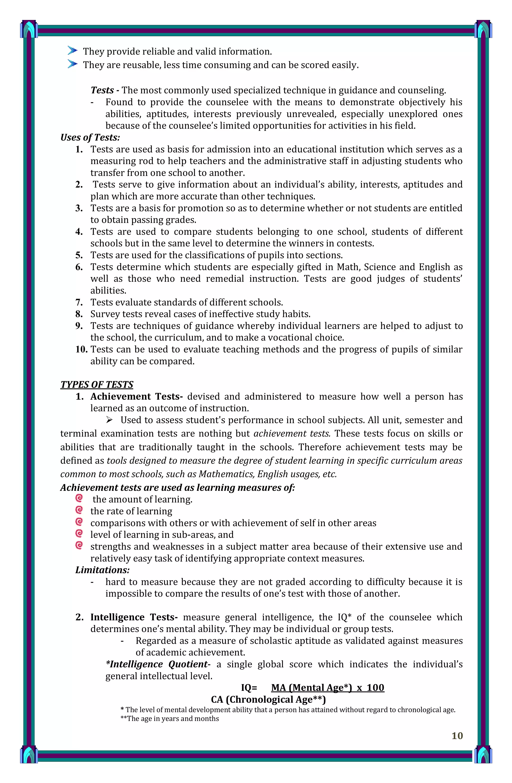 Tools and Techniques Used in the Guidance Process | PDF