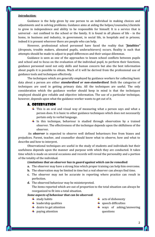 Tools and Techniques Used in the Guidance Process | PDF | Education