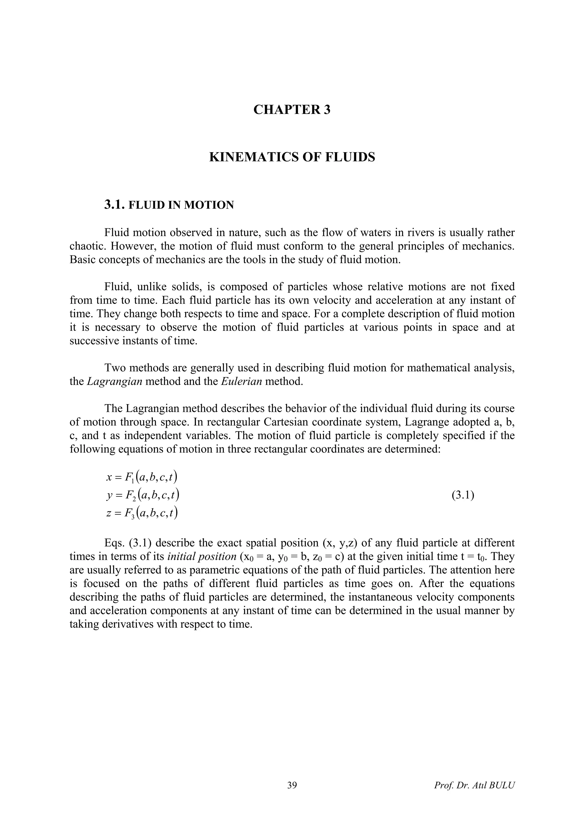 KINEMATICS OF FLUIDS (Chapter 3) | PDF
