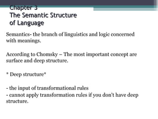 TRANSED Chapter3 The Semantic Structure of Language | PPT