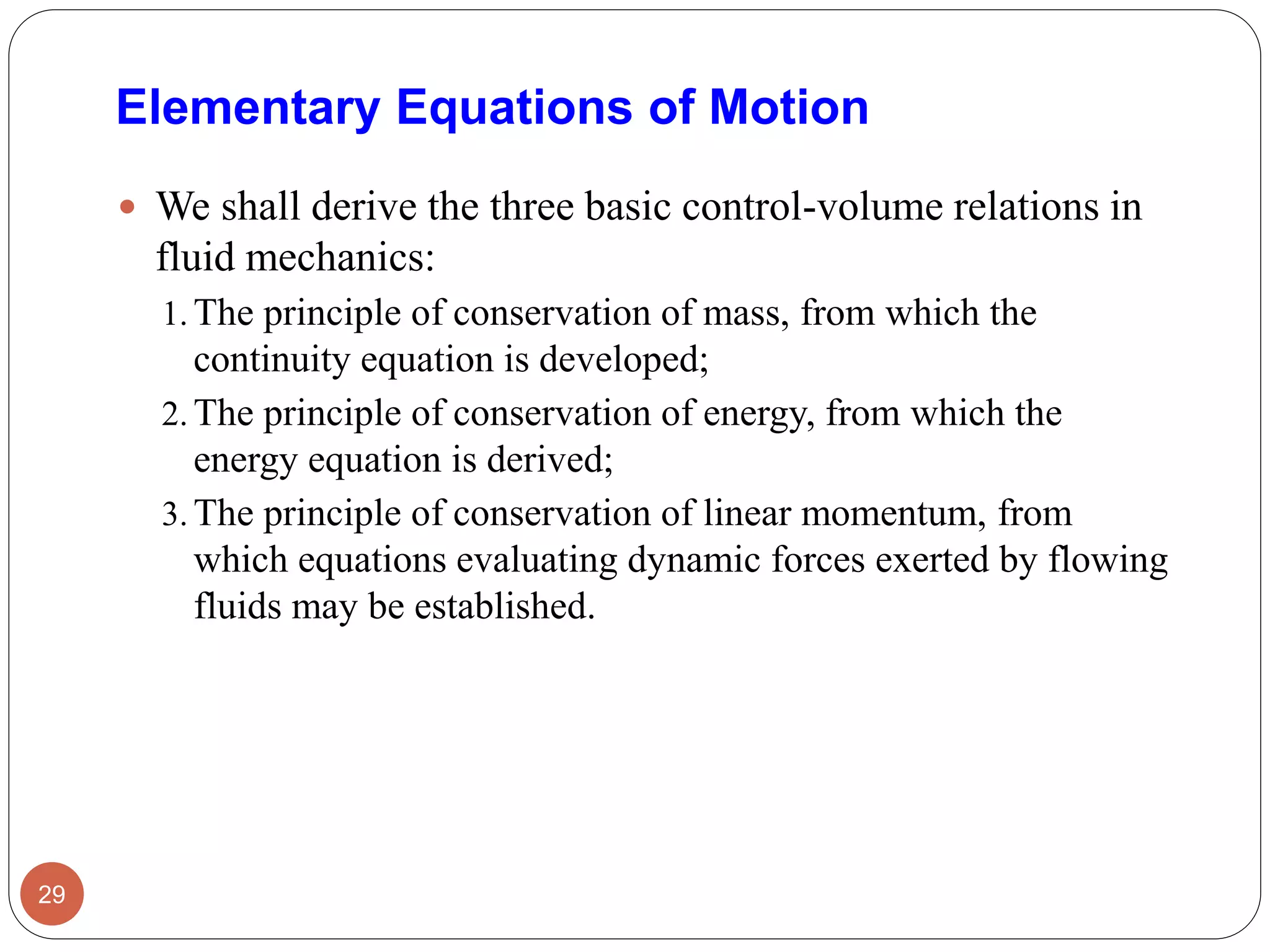 Fluid Mechanics Chapter 3. Integral relations for a control volume | PDF