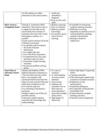 Educational Assessment and Evaluation (Constructing Objective Test ...