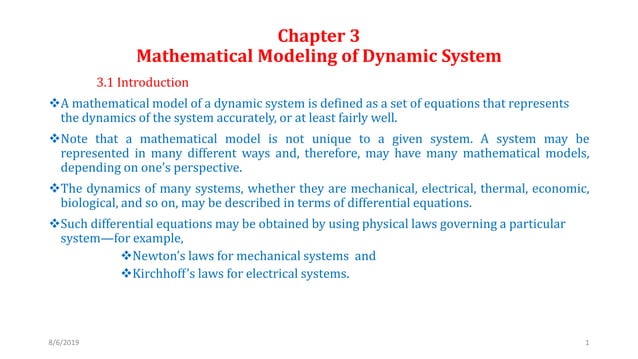 Chapter 3 mathematical modeling of dynamic system | PPTX