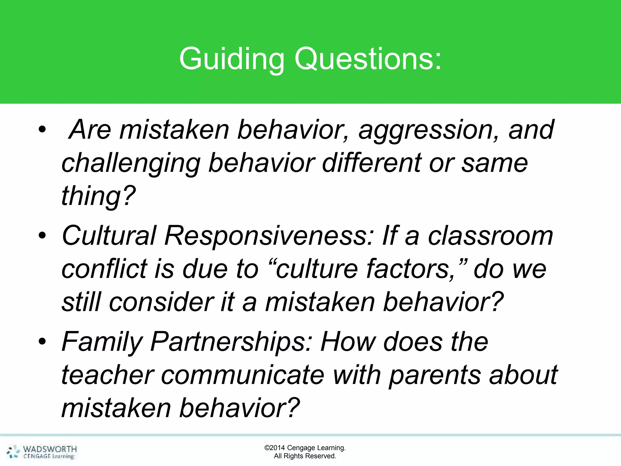Chapter 3 Mistaken Behavior: Understanding Conflicts, Aggression, and ...