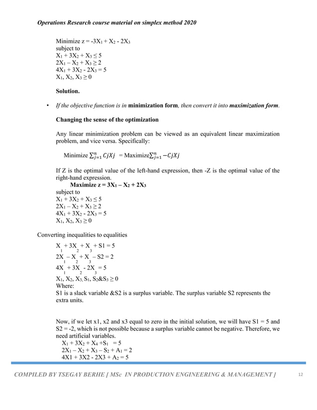 Chapter 3.Simplex Method hand out last.pdf | Computer Software and Applications | Computing