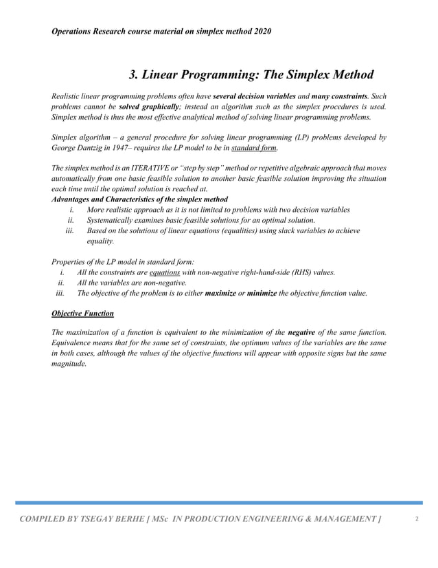 Chapter 3.Simplex Method hand out last.pdf | Computer Software and Applications | Computing
