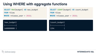 03 Summarizing data (Aggregate) - INTERMEDIATE SQL | PPT