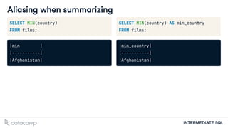 03 Summarizing data (Aggregate) - INTERMEDIATE SQL | PPT