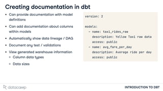 Dbt documentation for general setups chapter 3 | PPT