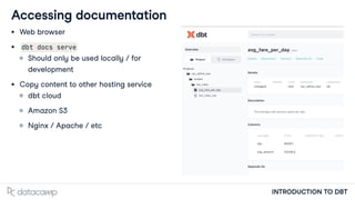 Dbt documentation for general setups chapter 3 | PPT
