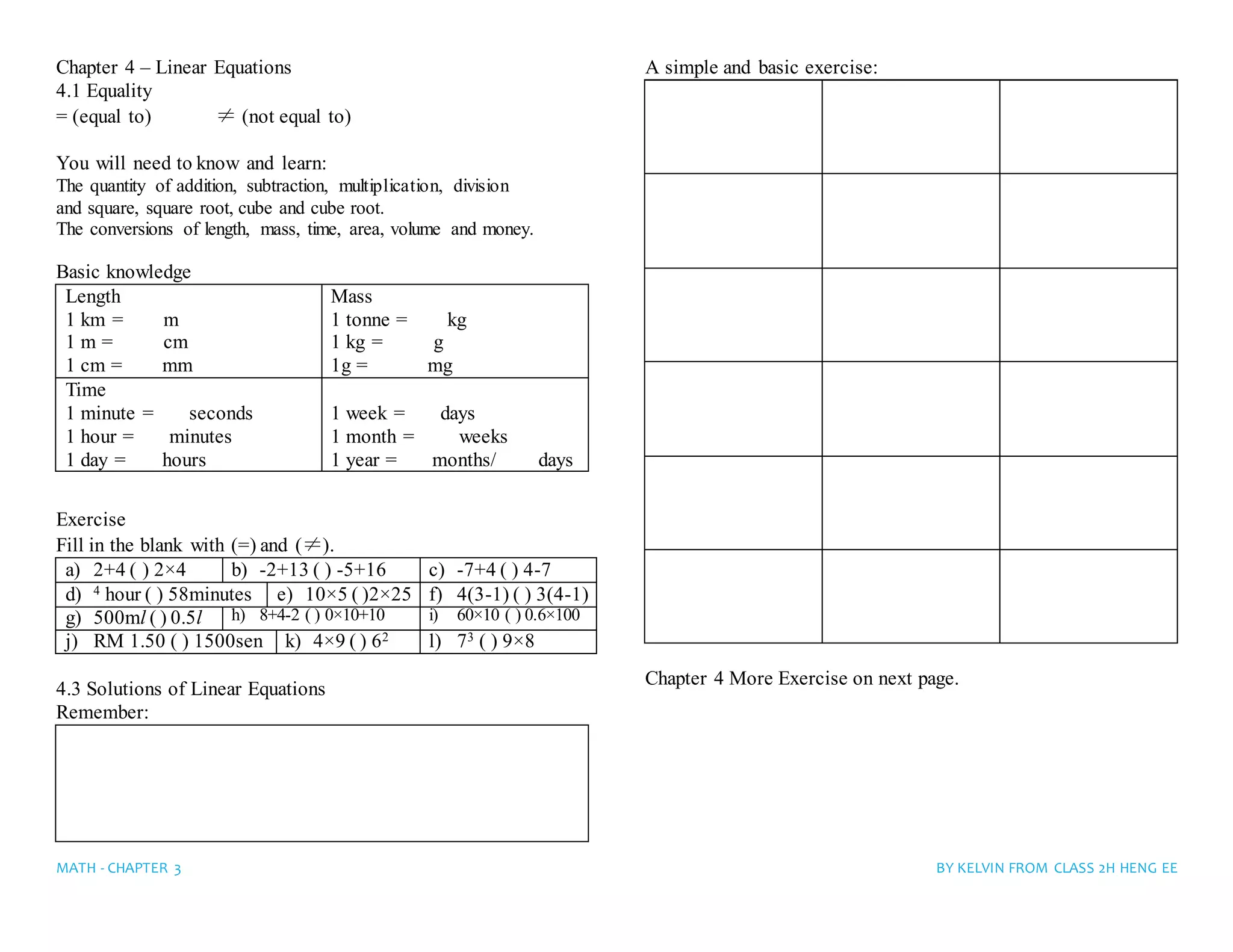 Mathematics Form 1-Chapter 5-6 Algebraic Expression Linear Equations ...
