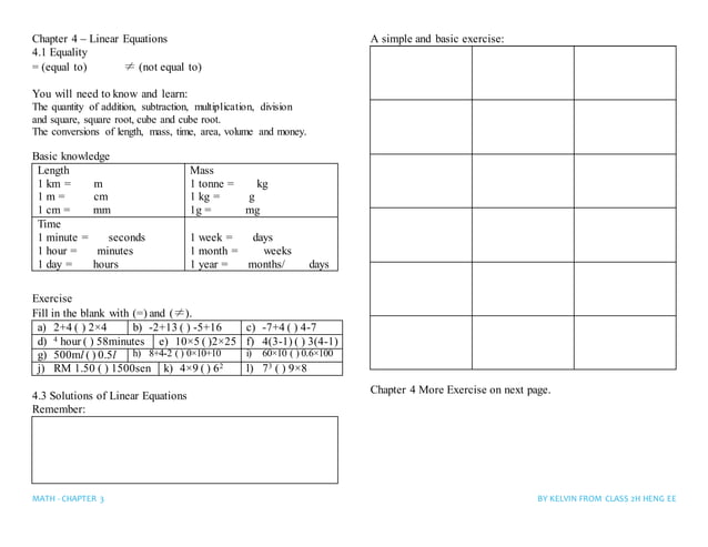 Mathematics Form 1-Chapter 5-6 Algebraic Expression Linear Equations ...