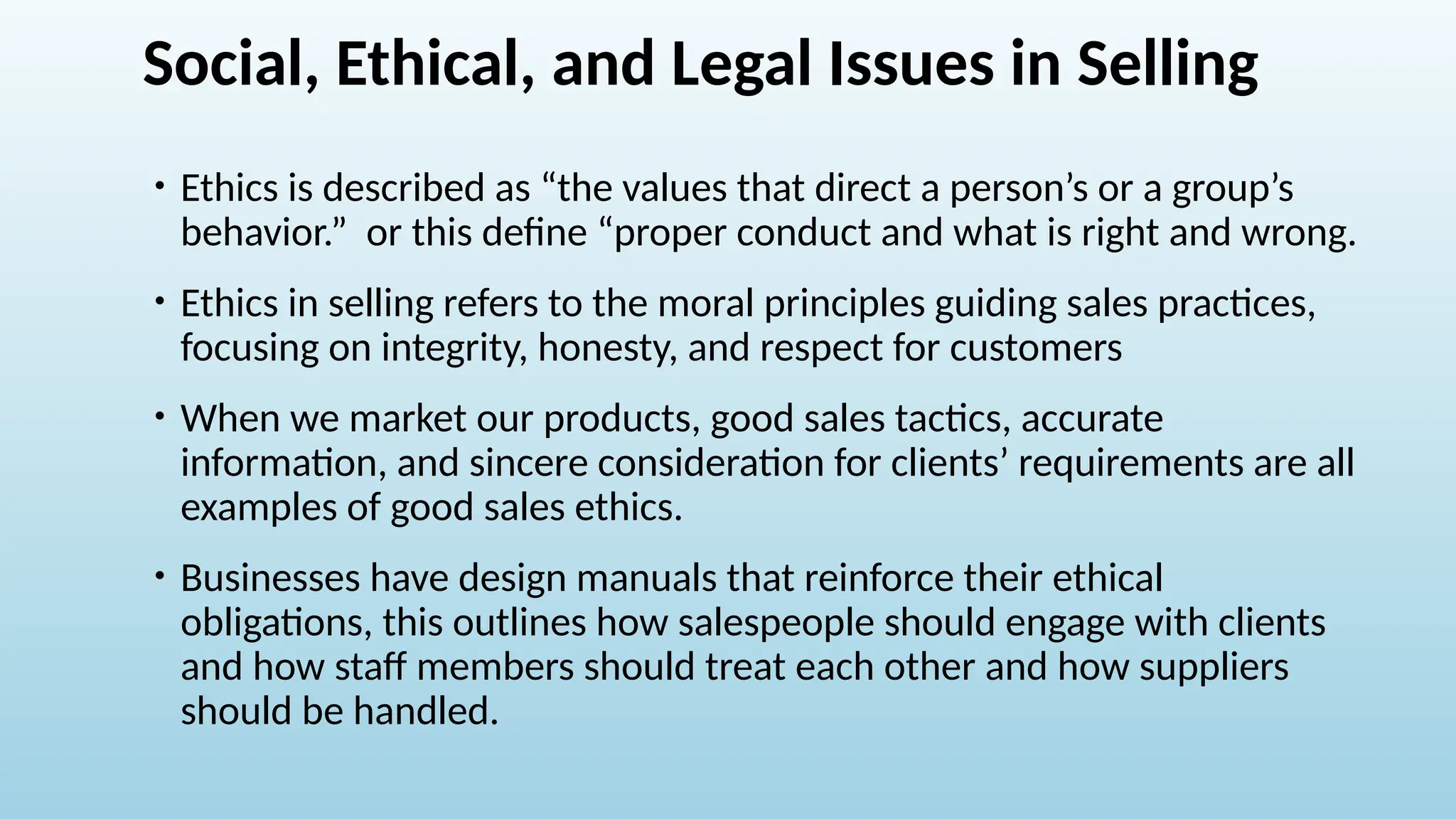 PROFESSIONAL SALESMANSHIP CHAPTER 3 - ETHICS IN SELLING.pptx