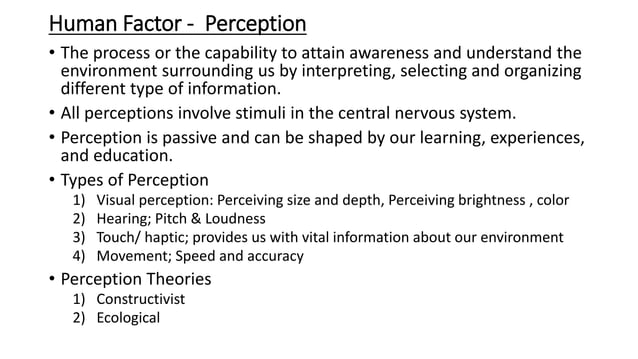 Chapter 3 - HCI Human Factors Cognition Perception.pptx | Artificial Intelligence | Technology ...