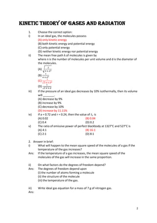 Chapter 3 - Kinetic theory of gases and radiation exercises solution | PDF