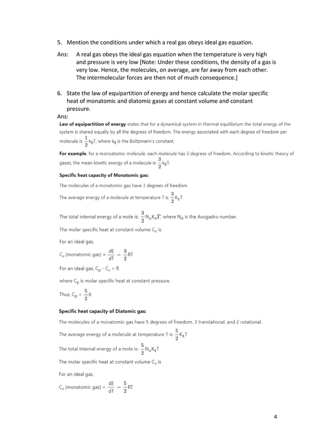 Chapter 3 - Kinetic theory of gases and radiation exercises solution | PDF