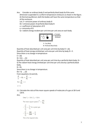 Chapter 3 - Kinetic theory of gases and radiation exercises solution | PDF