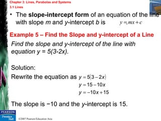 Chapter 3 - Lines , Parabolas and Systems | PPT