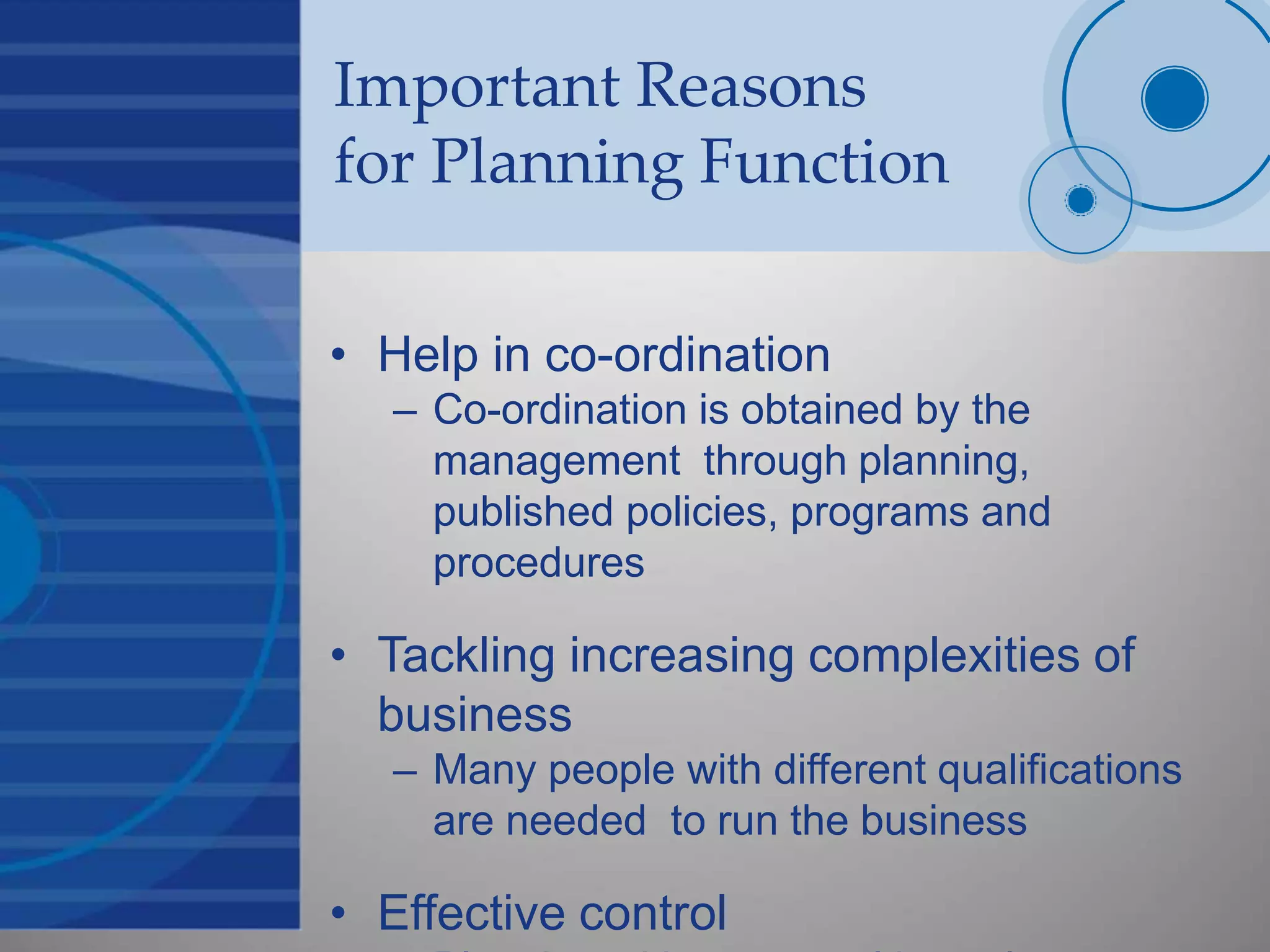 PLANNING IN MANAGEMENT,DEFINITION CHARACTERISTICS, IMPORTANCE AND ...