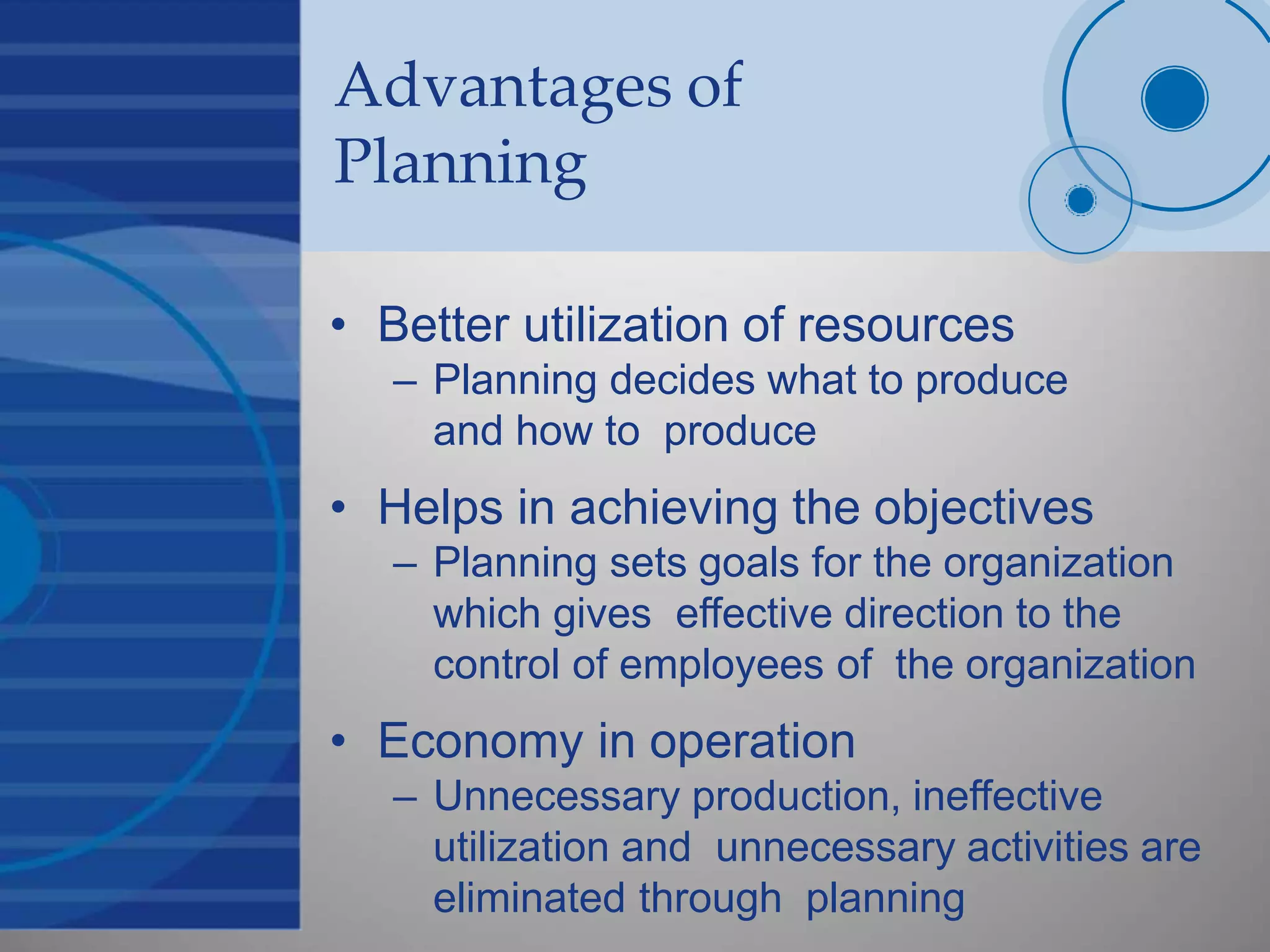 PLANNING IN MANAGEMENT,DEFINITION CHARACTERISTICS, IMPORTANCE AND ...