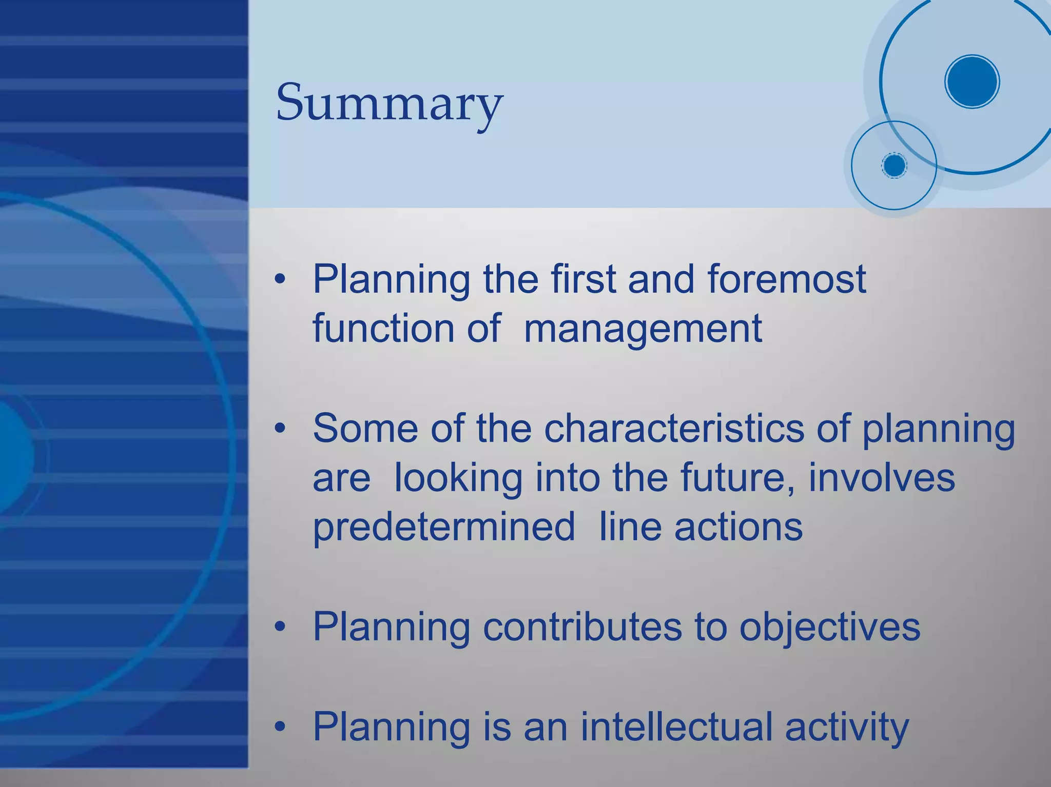 PLANNING IN MANAGEMENT,DEFINITION CHARACTERISTICS, IMPORTANCE AND ...