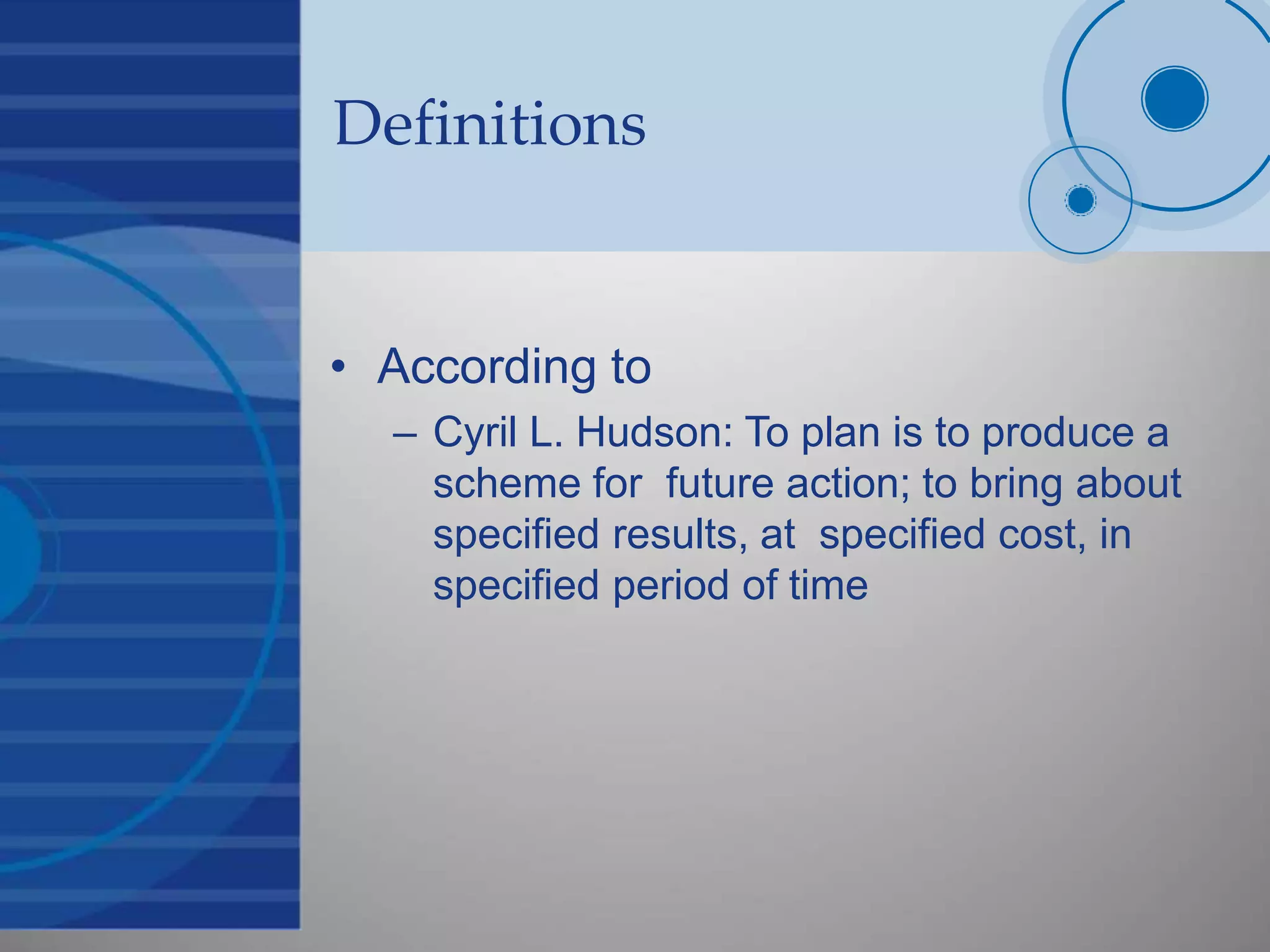 PLANNING IN MANAGEMENT,DEFINITION CHARACTERISTICS, IMPORTANCE AND ...