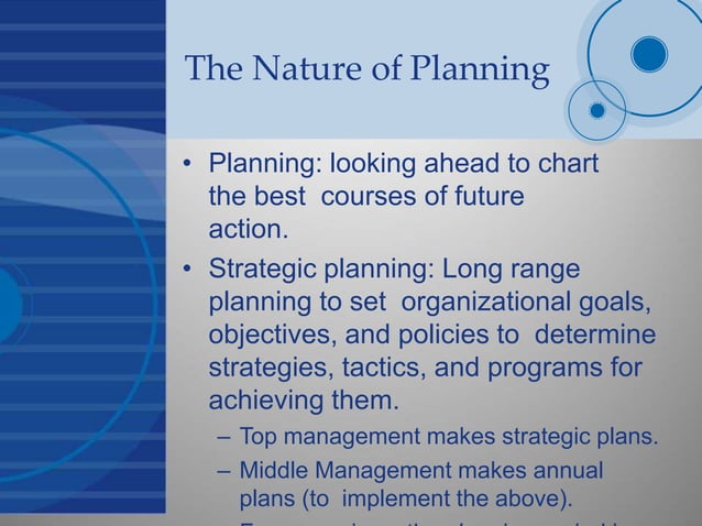 PLANNING IN MANAGEMENT,DEFINITION CHARACTERISTICS, IMPORTANCE AND ...