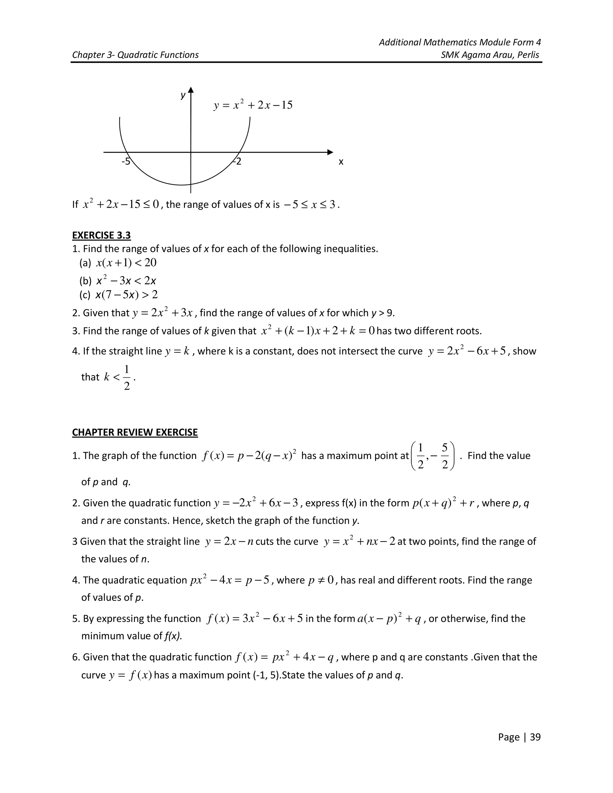 Chapter 3 quadratc functions | PDF