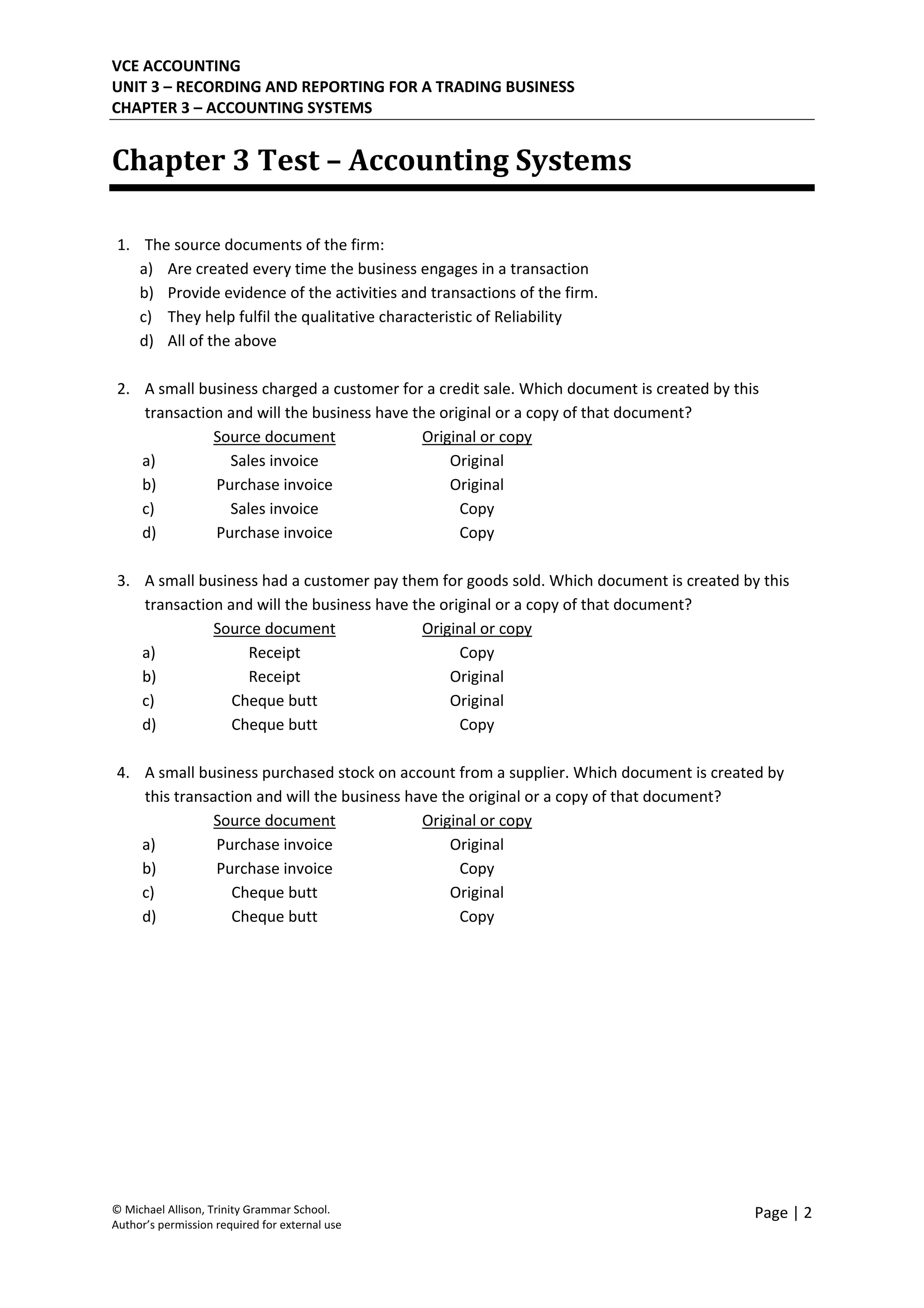 Chapter 3 - Accounting Systems Test | PDF