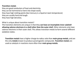 Chapter 3 - The Chemistry of Transition Metals and Co-ordination ...