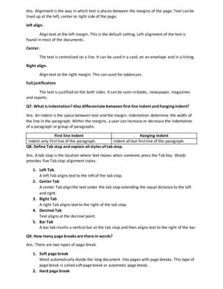 Computer Education Class 7 (PTB) Chapter 3 & 5 question answer | DOCX