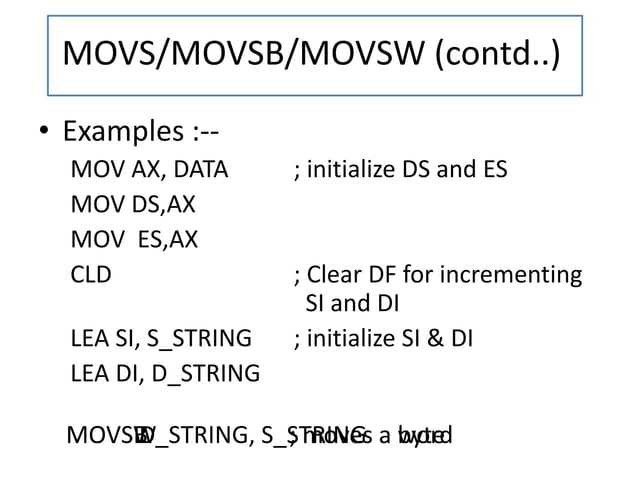 Chapter3 8086inst stringsl | PPTX