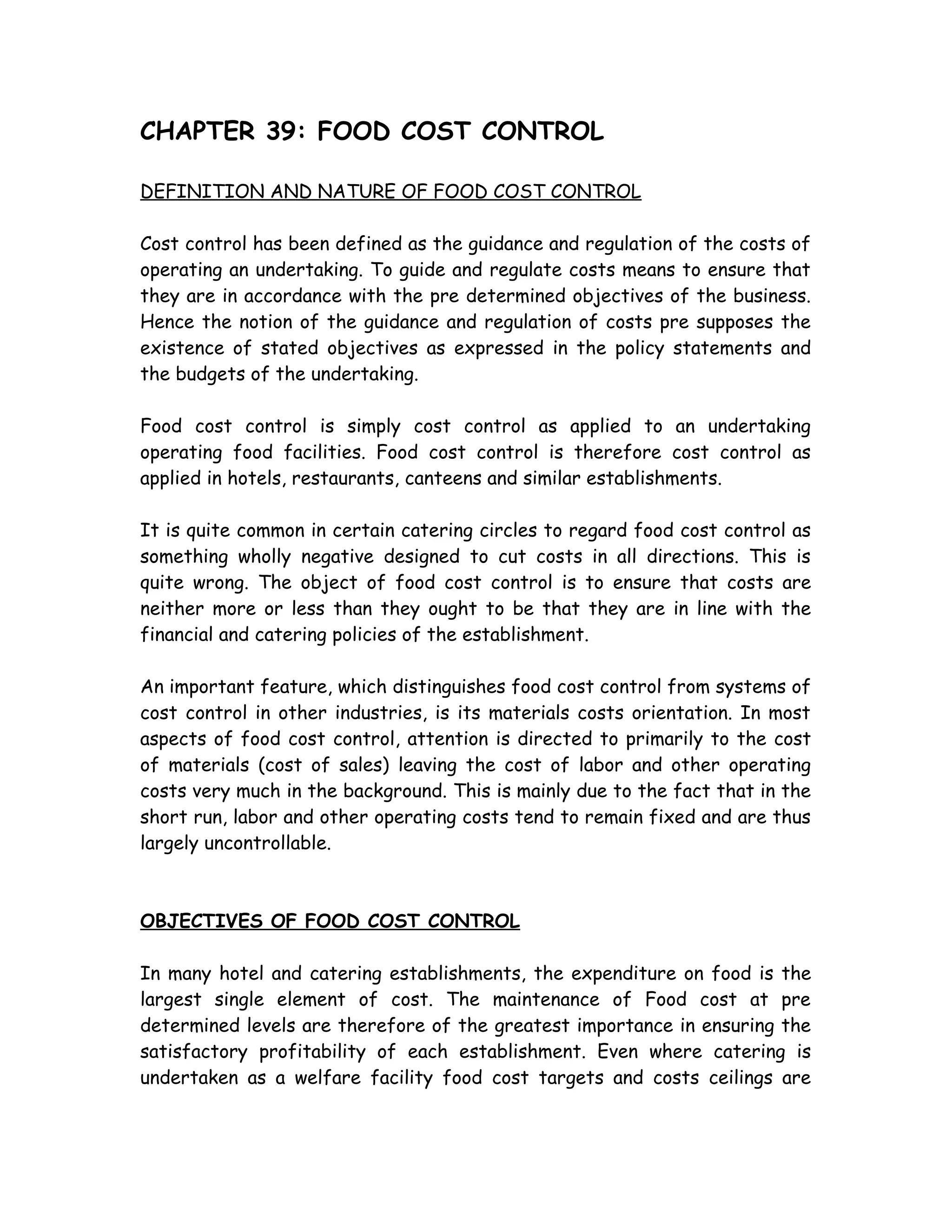 Chapter 39 food cost control | DOC