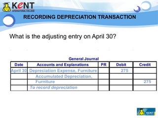 Chapter 3 add depreciation, closing entries, 4 diff timelines accts ...