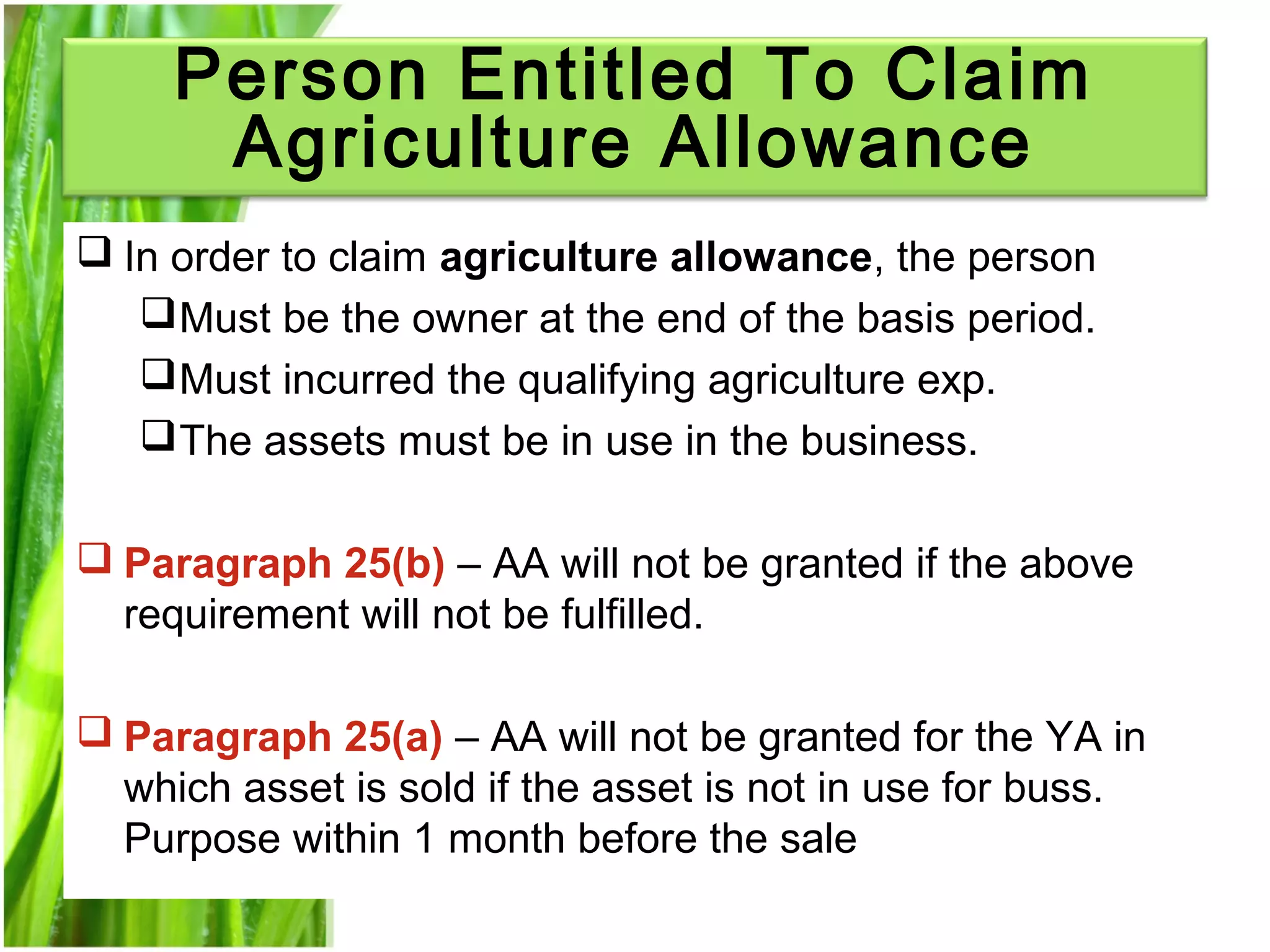 Chapter 3 agriculture allowance studnt | PPT