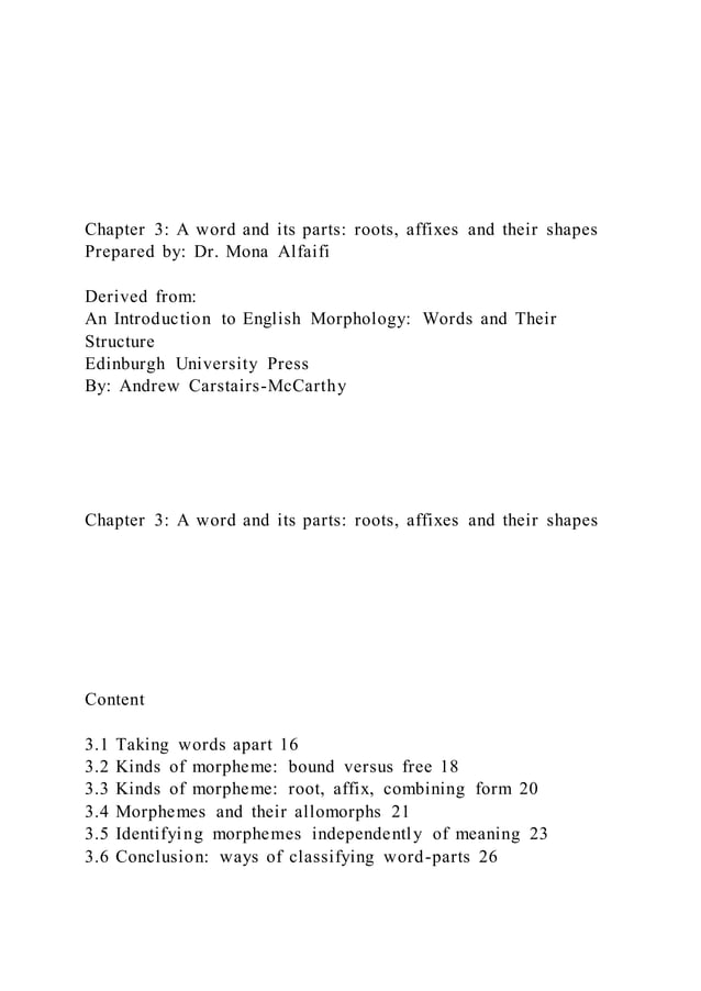 Chapter 3 A word and its parts roots, affixes and their .docx | Geology ...
